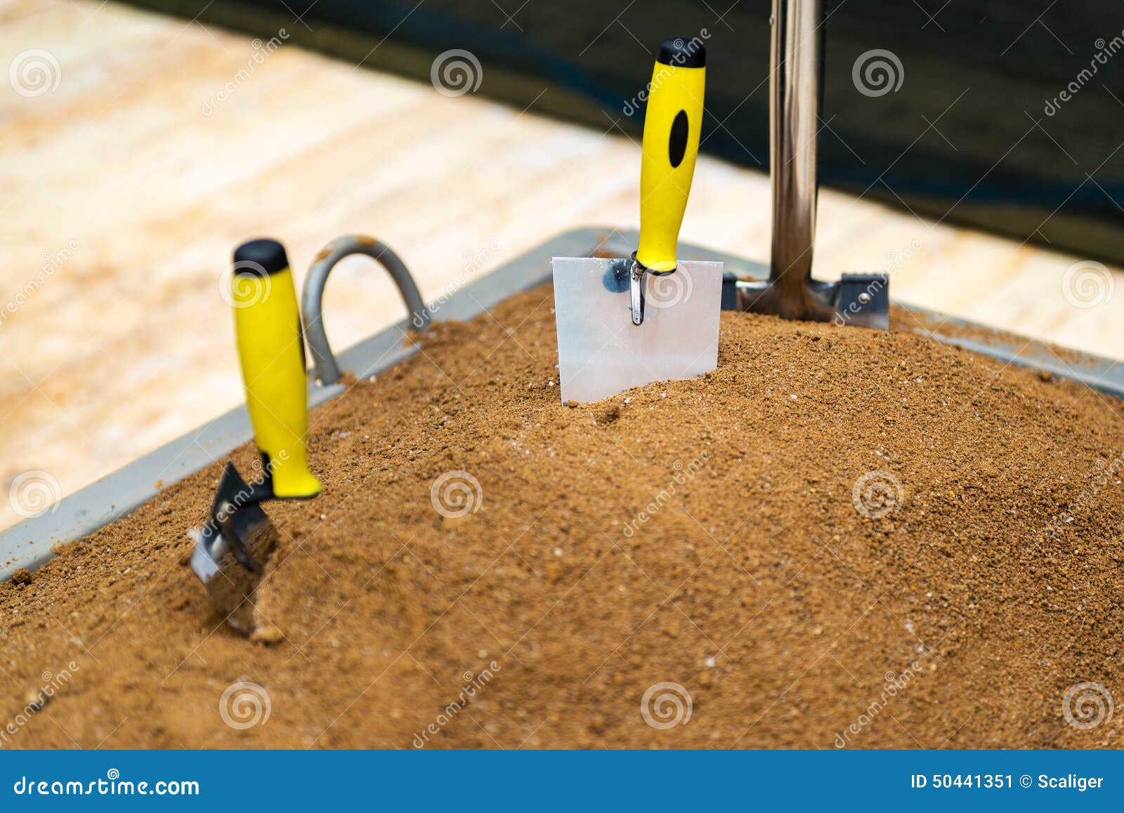 Trowel tool in the sand stock image. Image of work, handle - 50441351