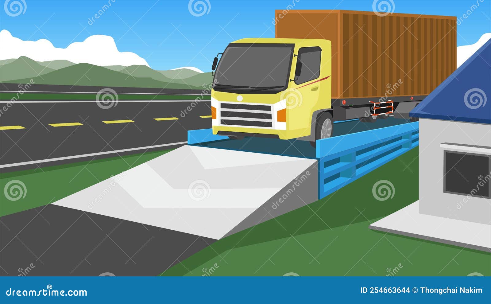 Container Car On The Weighing Scale. Vector Illustration ...