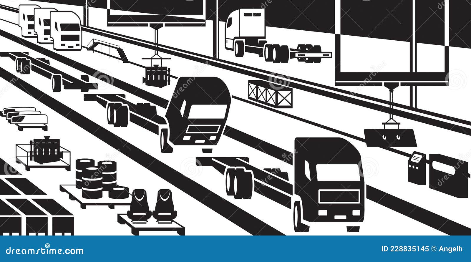 Truck assembly line stock vector. Illustration of measuring - 228835145