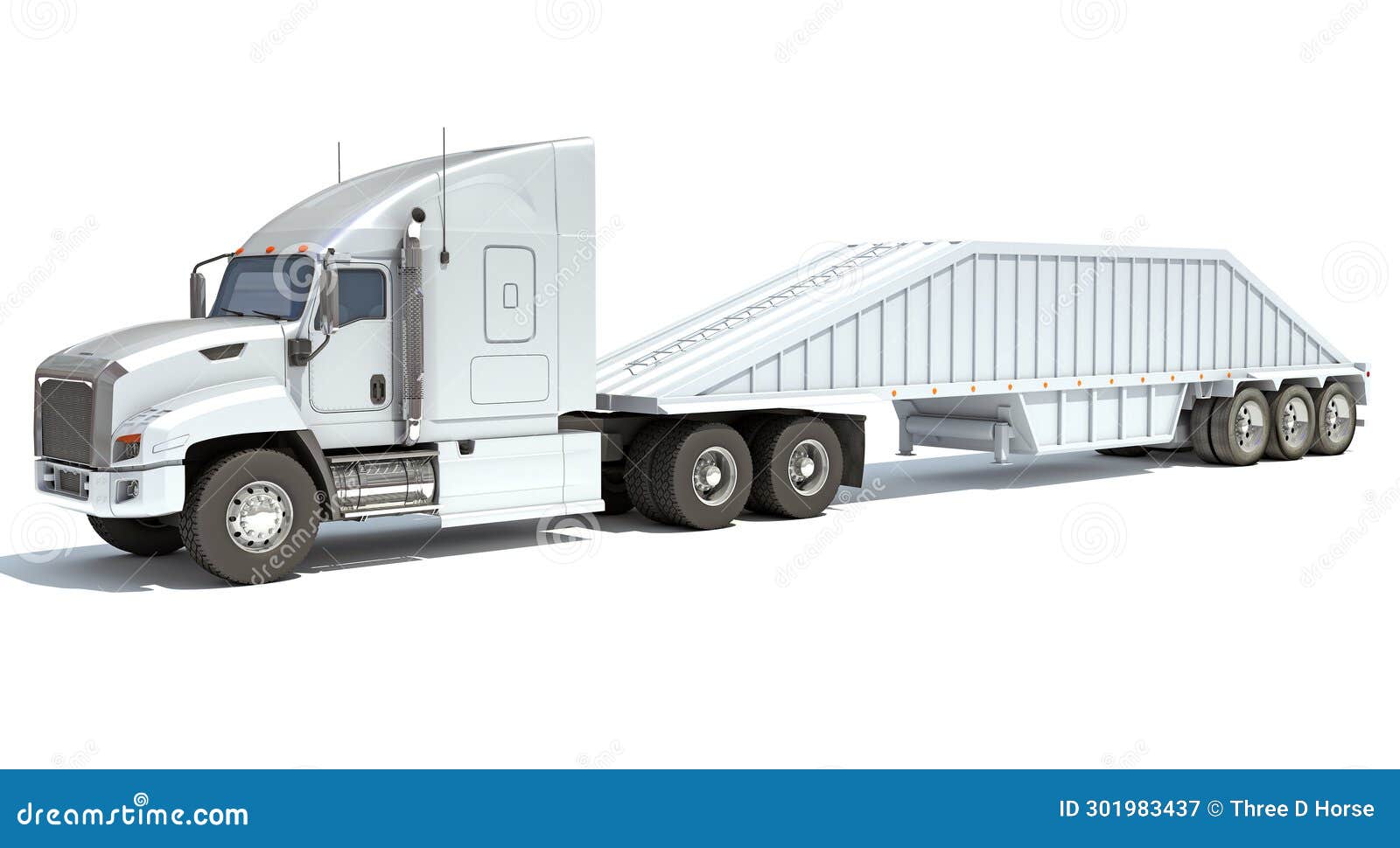 Truck with Bottom Dump Trailer 3D Rendering on White Background Stock ...
