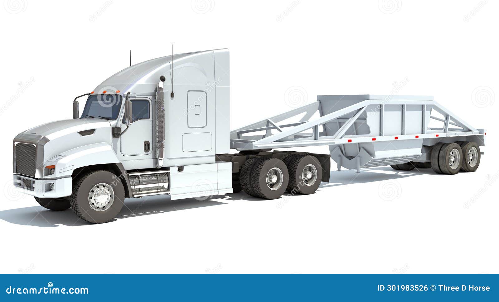 Truck with Bottom Dump Trailer 3D Rendering on White Background Stock ...