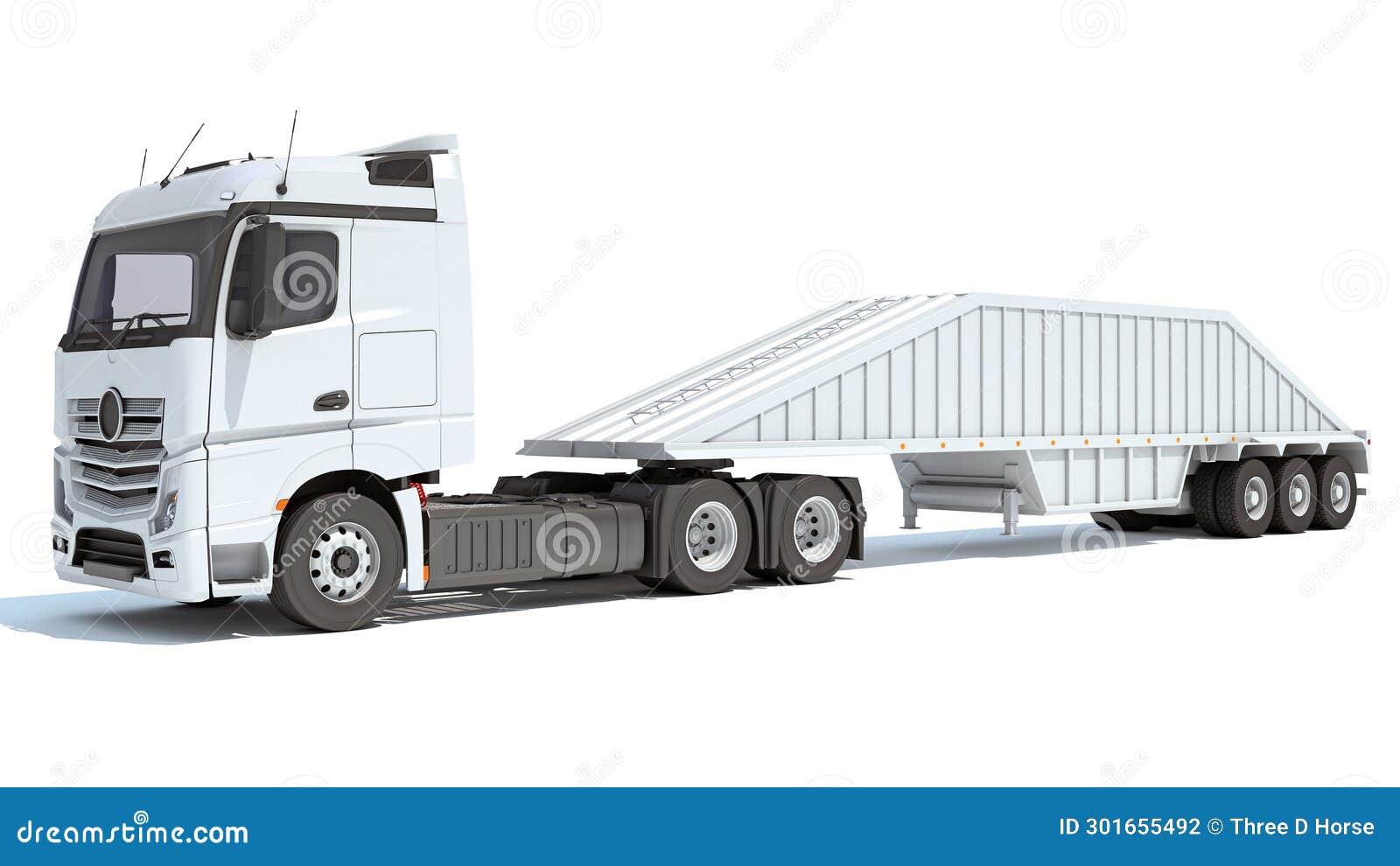 Truck with Bottom Dump Trailer 3D Rendering Stock Illustration ...