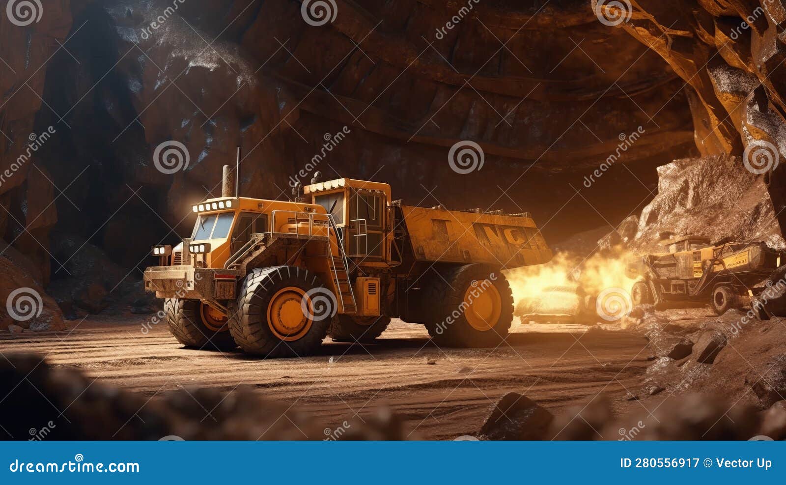 Truck and Bulldozer Working in the Stone Mine. Generative AI. Stock ...