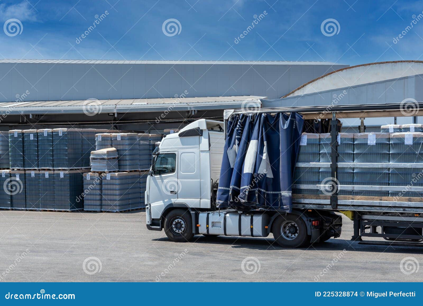 Truck with the Canvas Open Loading Pallets Stock Photo - Image of side ...