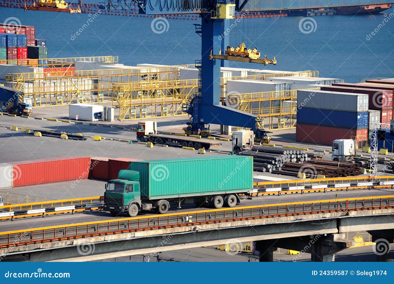Truck carries container. stock image. Image of cargo - 24359587