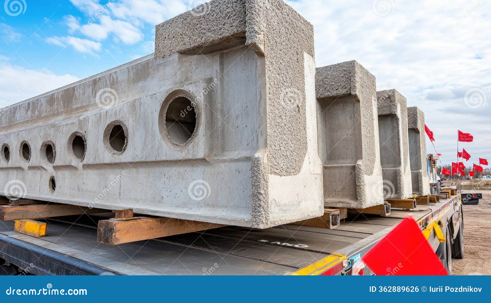 Truck Carrying Precast Concrete Elements for Construction Project Stock ...