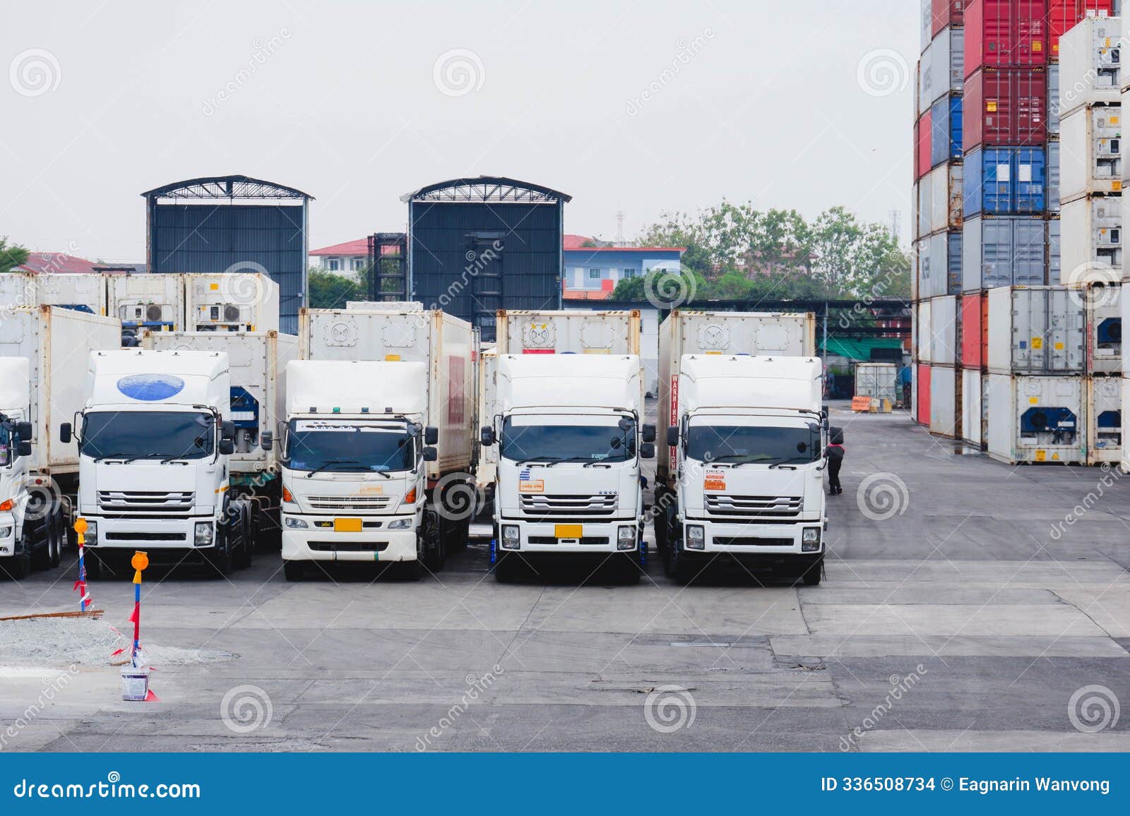 Truck Comes To Pick Up the Container Stock Photo - Image of driveway ...