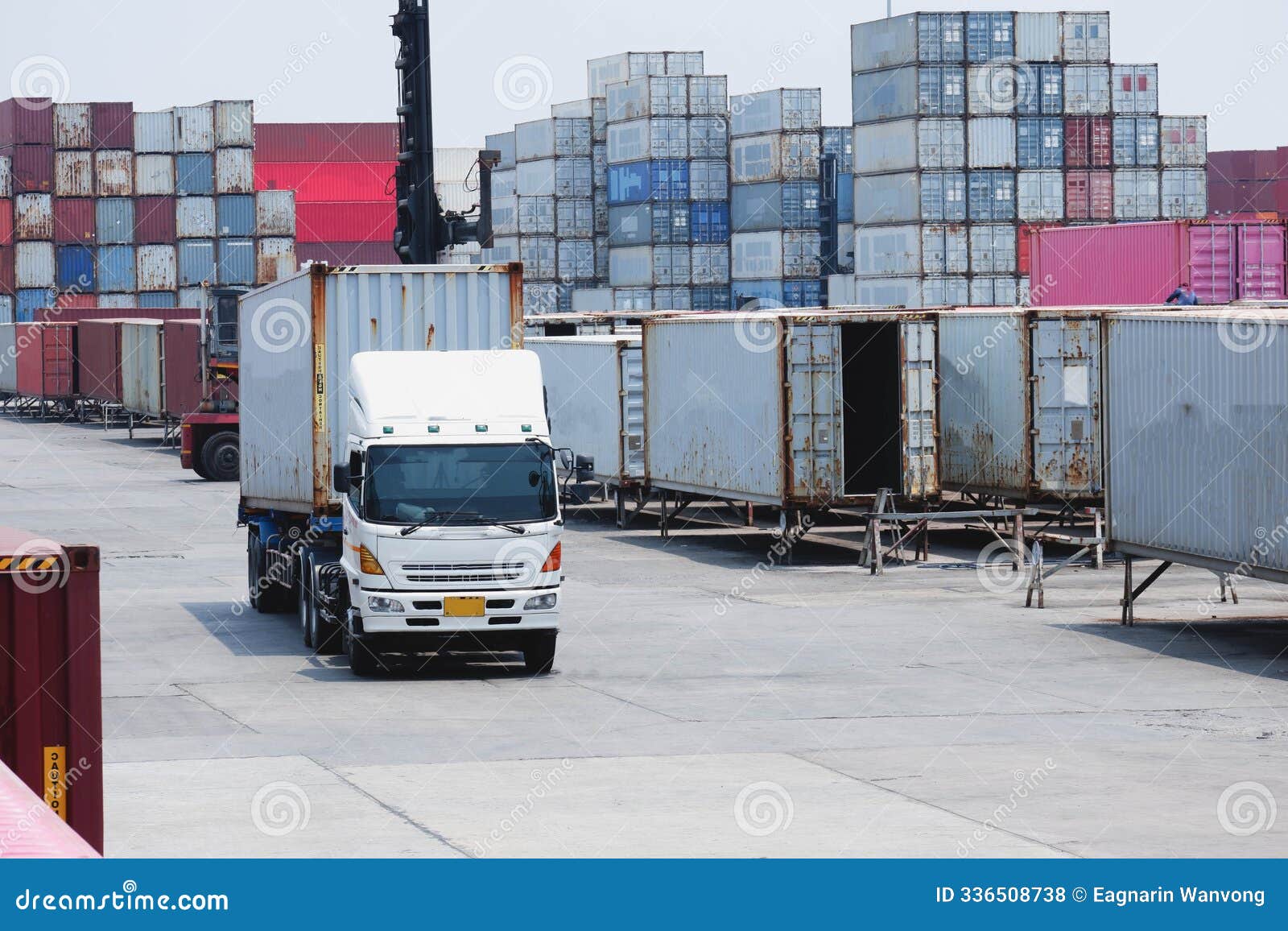 Truck Comes To Pick Up the Container Stock Photo - Image of haulage ...