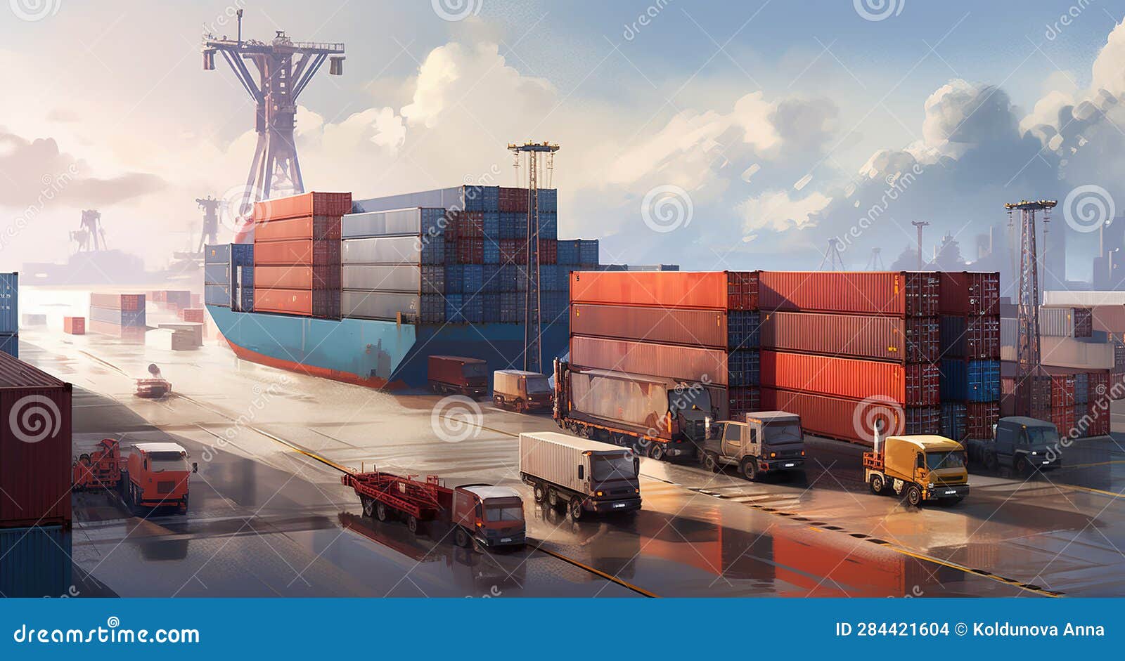 Intermodal Transportation Line Icons Collection. Containerization ...
