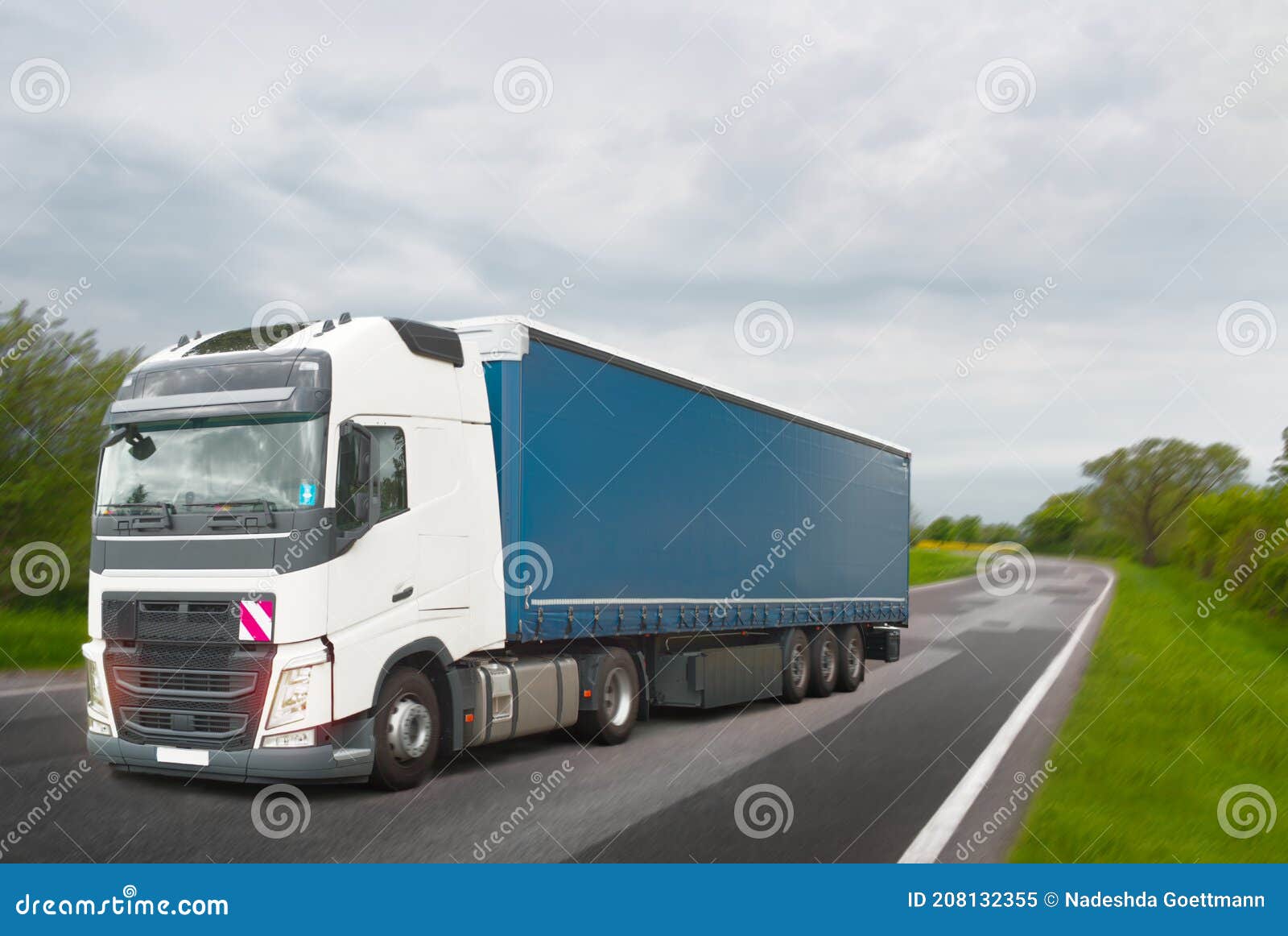 Truck with Container on Highway, Cargo Transportation Concept ...