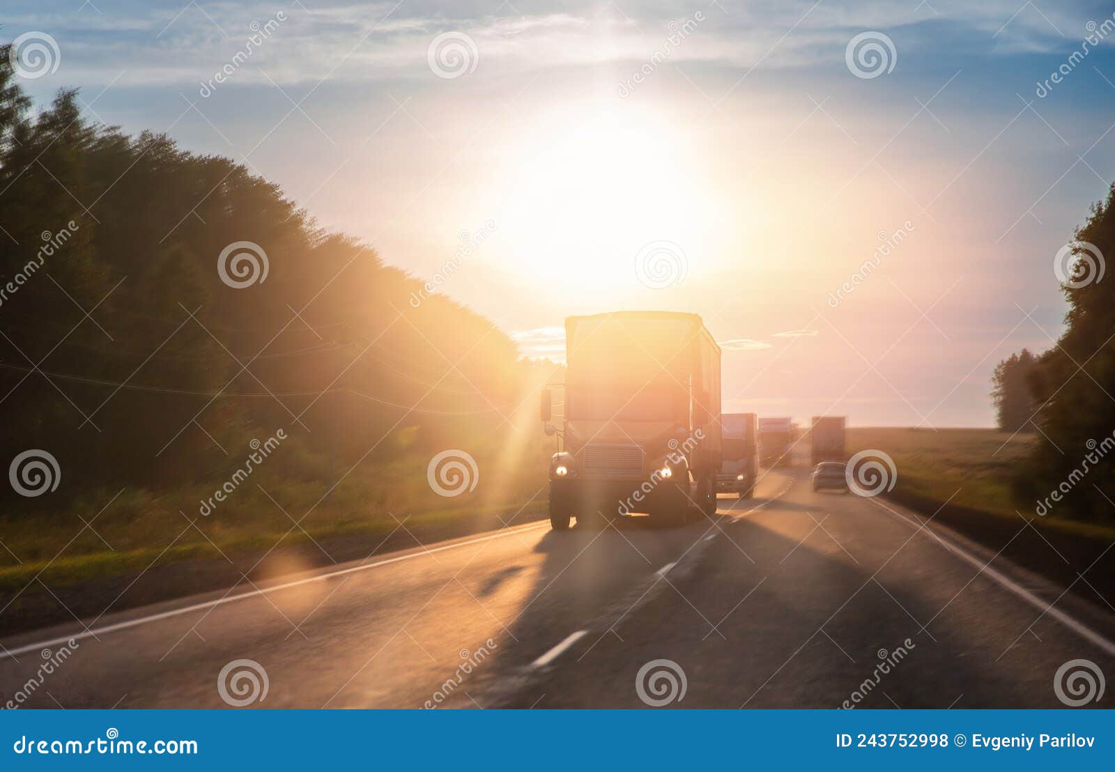 Truck with Container on Highway with Sun Light, Concept Cargo ...