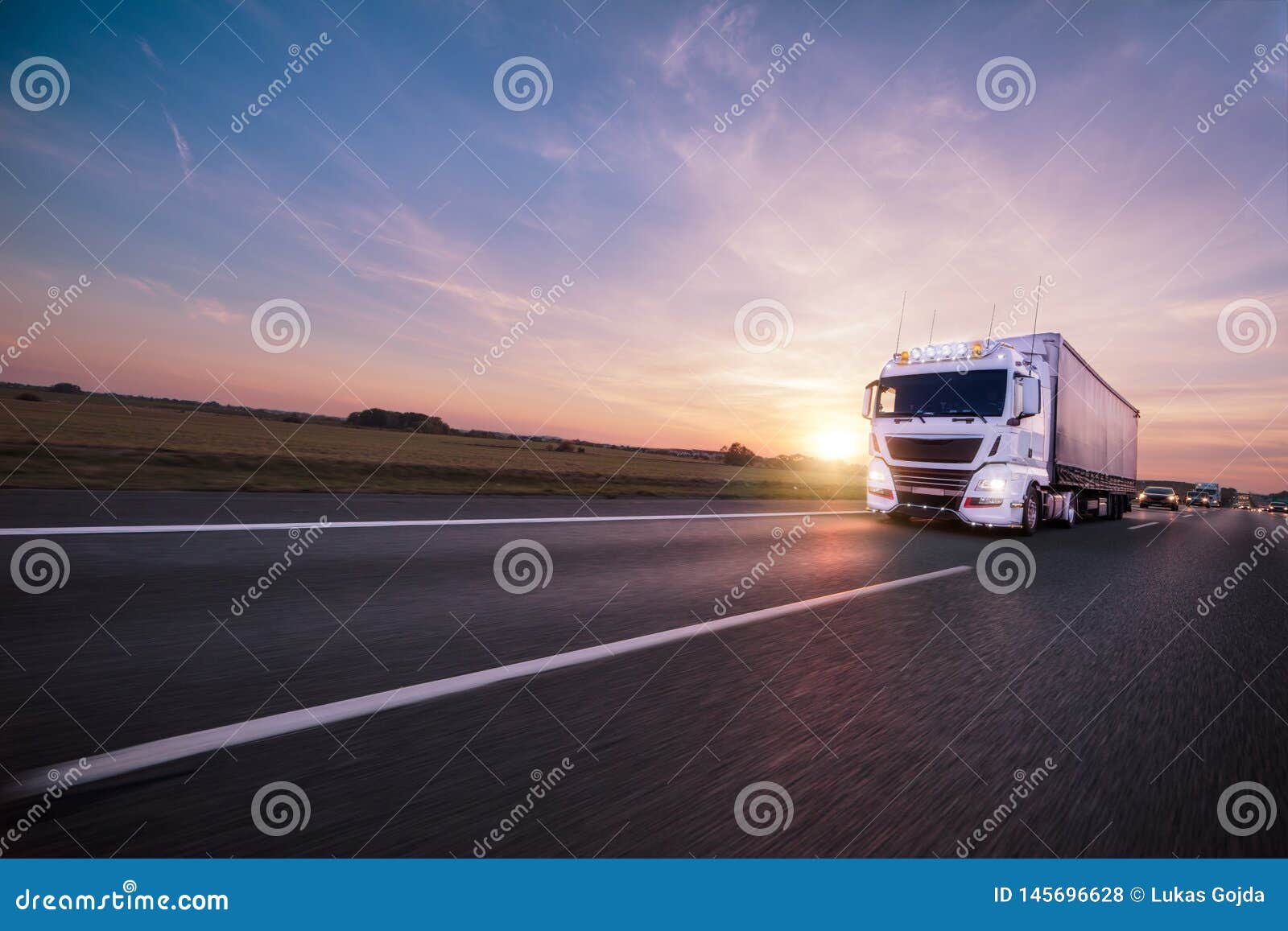 Truck with Container on Road, Cargo Transportation Concept. Stock Photo ...