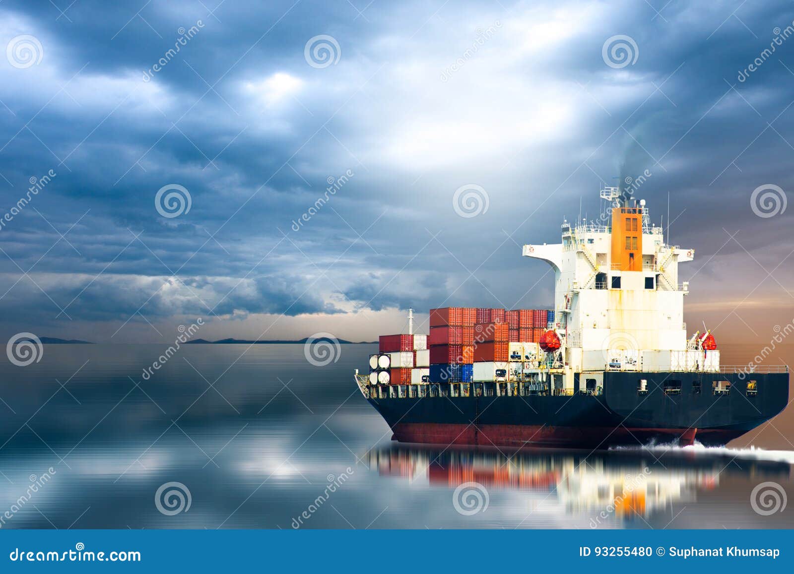 Truck with Container & Ship Import Export Stock Photo - Image of ...