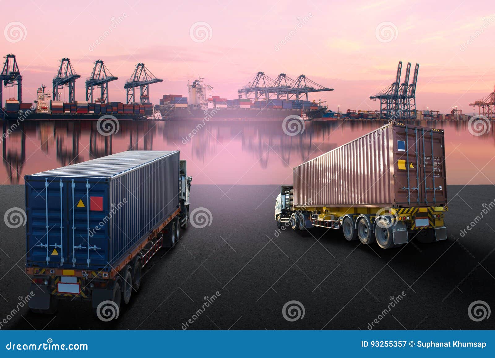 Truck with Container and Ship Import Export Stock Image - Image of ...