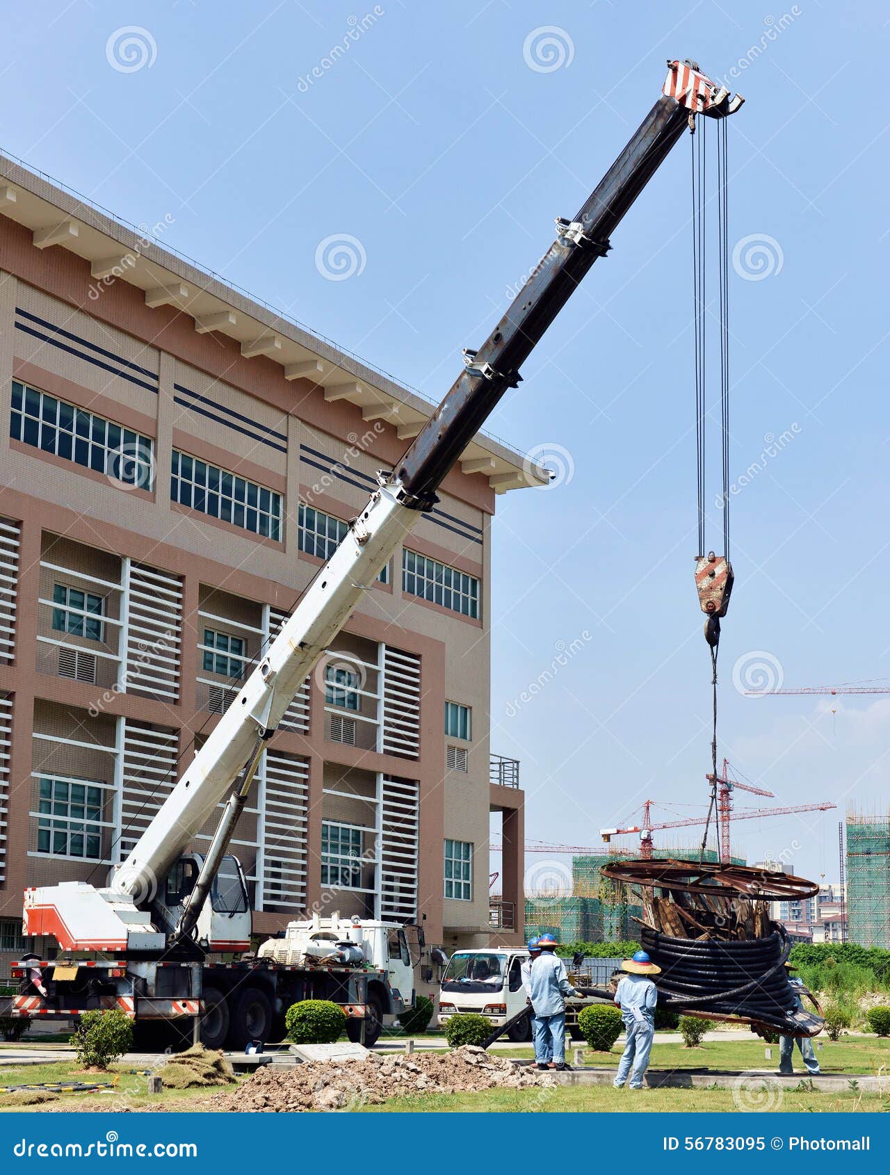 Truck Crane at Construction Site Stock Image - Image of worker, team ...