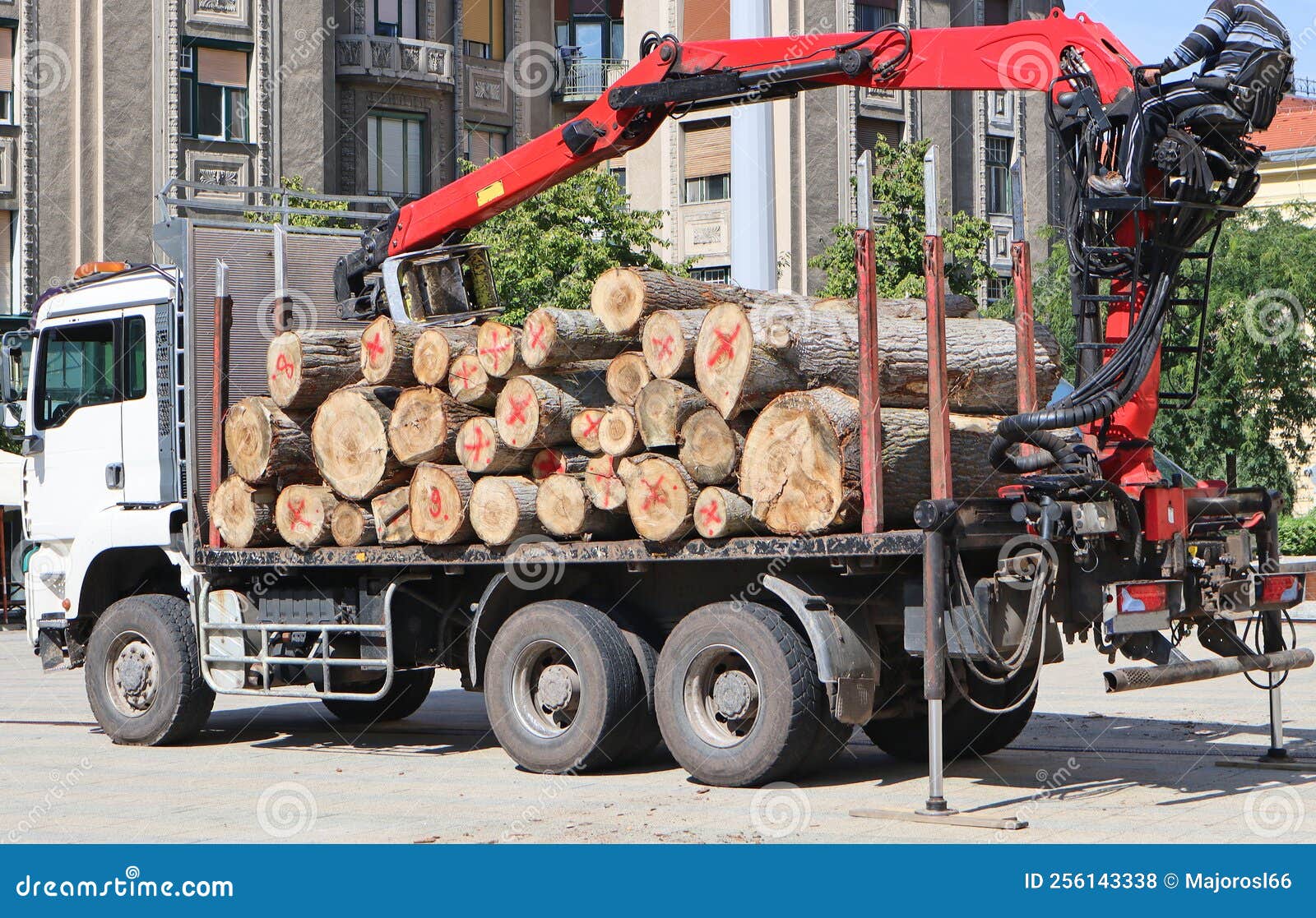 Truck with Crane and Tree Logs Stock Photo - Image of view, lumber ...