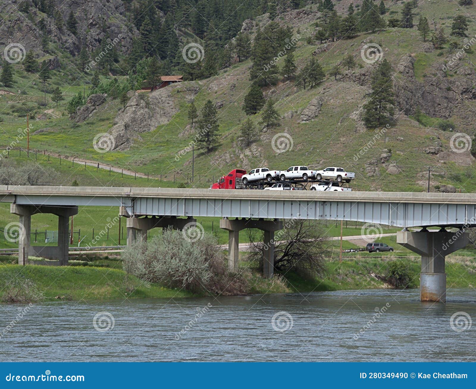 Truck Crossing a River Bridge Stock Photo - Image of outdoors, pickup ...