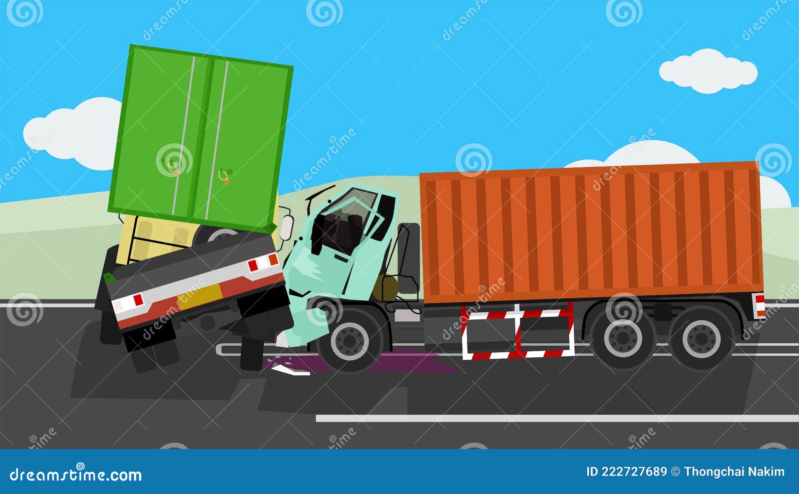Container Trucks Were Blown Off The Road. Cartoon Vector ...
