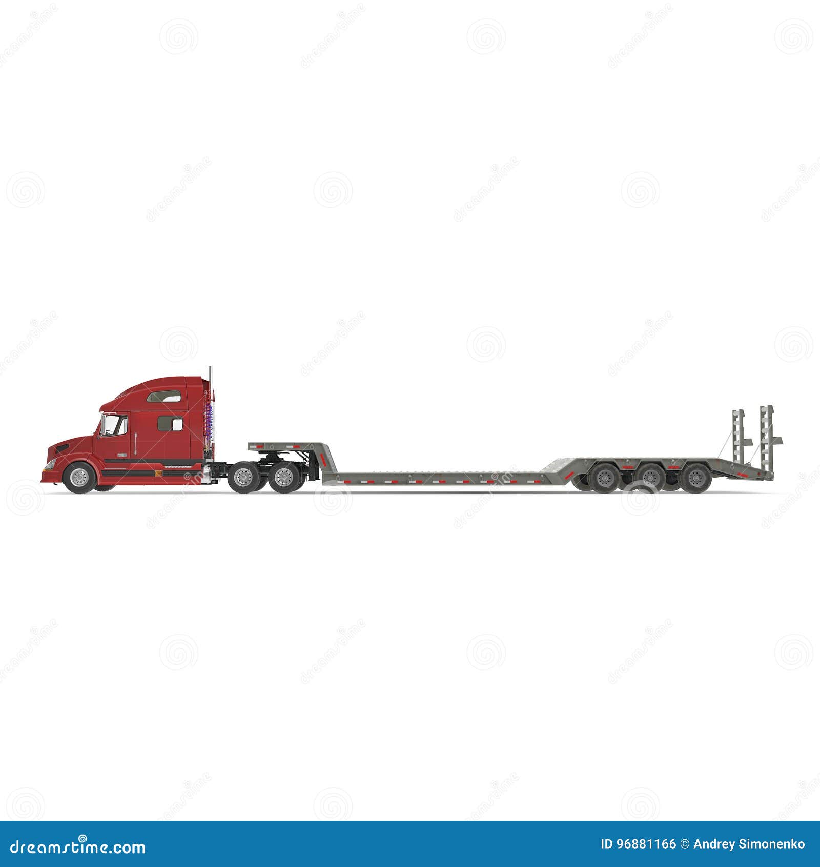 Truck with Double Drop Trailer on White. Side View. 3D Illustration ...