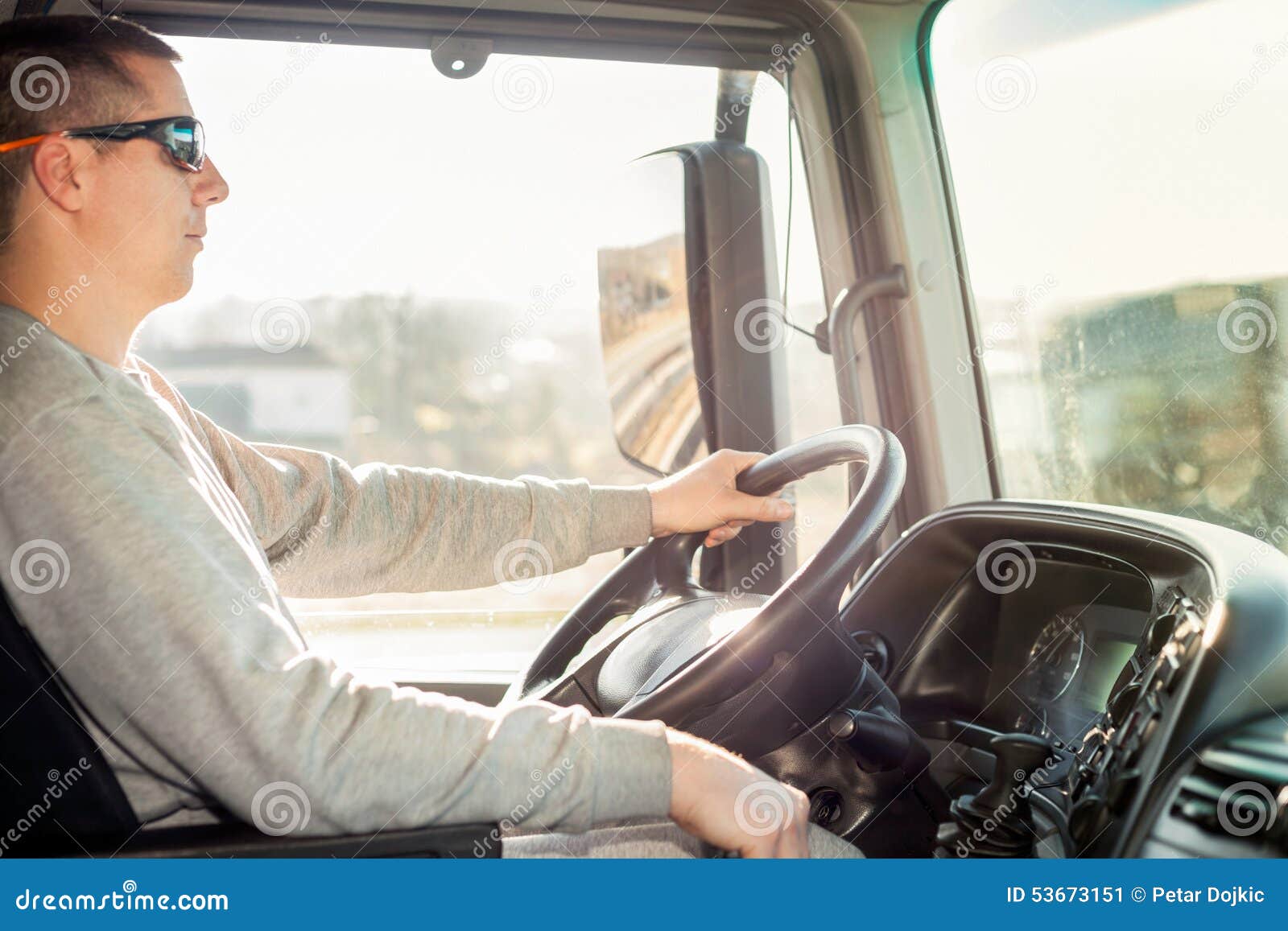 Truck driver in the cab stock image. Image of male, manual - 53673151