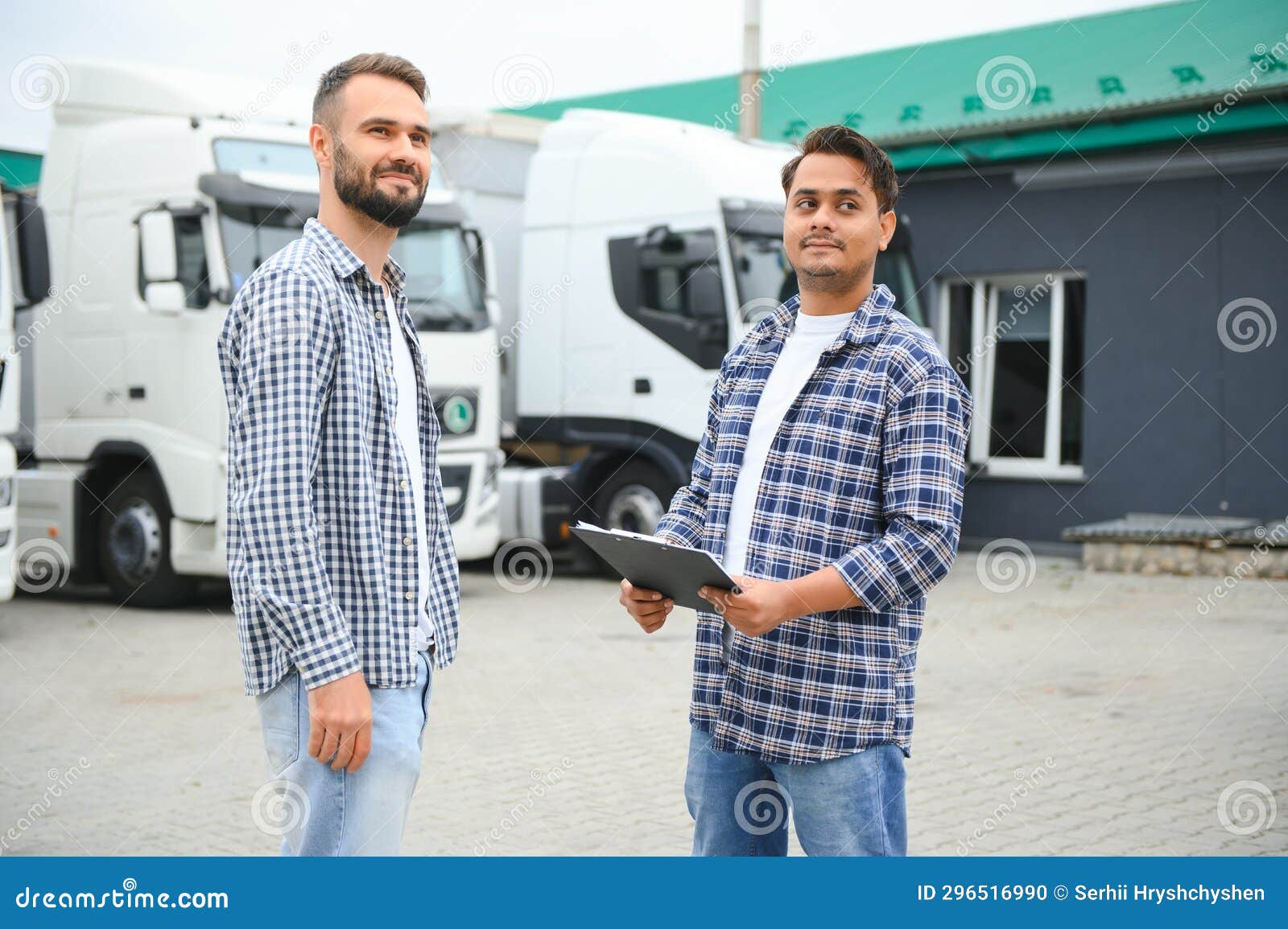 The Truck Driver Delivered the Cargo To the Customer Stock Photo ...