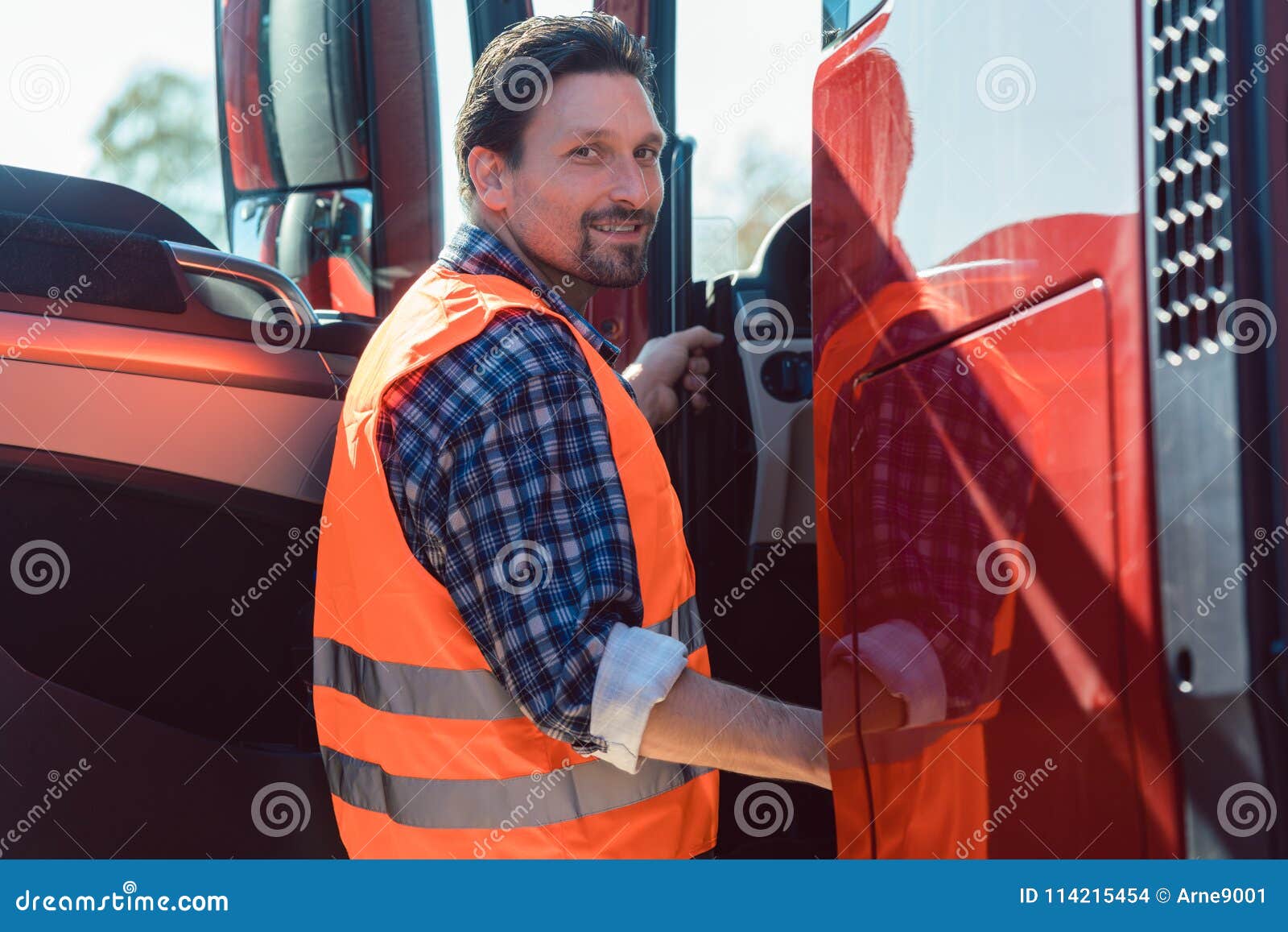 Truck Driver in Front of His Freight Forward Lorry Stock Photo - Image ...