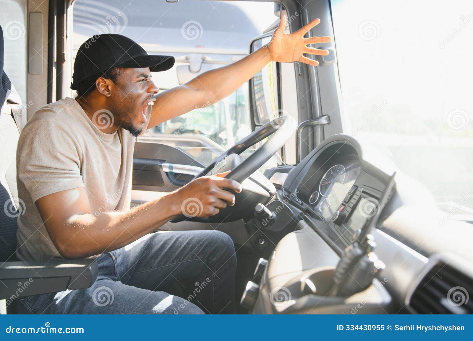 Truck Driver Gets Angry while Driving Stock Image - Image of furious ...