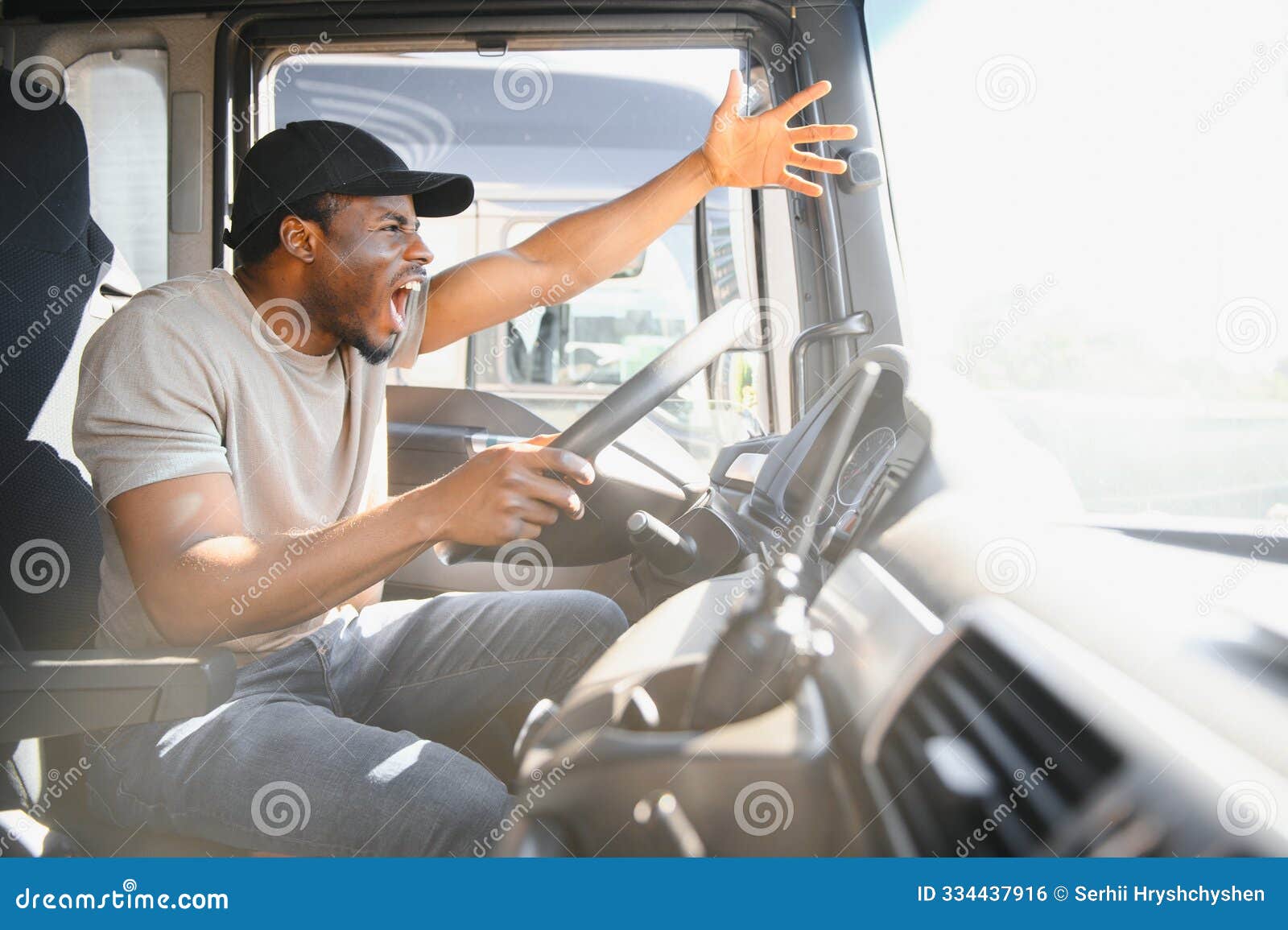 Truck Driver Gets Angry while Driving Stock Photo - Image of male ...