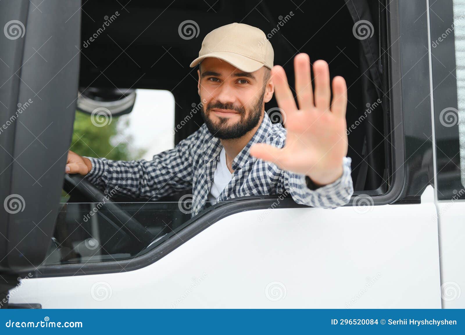 Truck Driver Sitting in Cab Stock Photo - Image of occupation, looking ...
