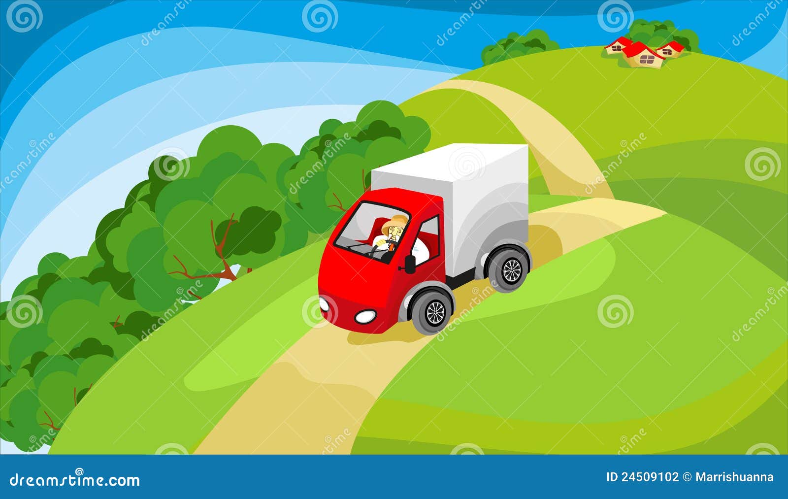 Truck Driving on Country Road Stock Vector - Illustration of straw ...