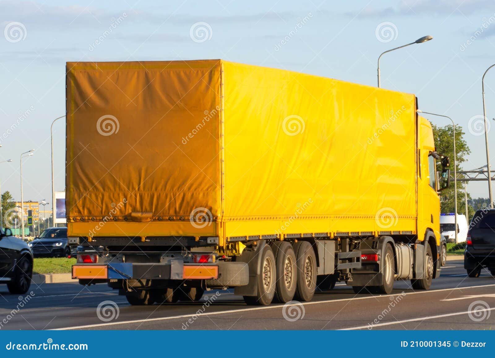Truck Driving on the Highway, Rear View Stock Image - Image of speed ...