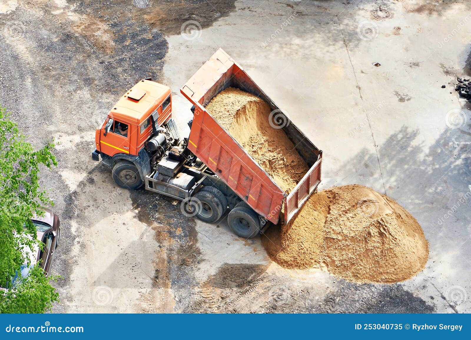 Truck dump truck sand stock image. Image of earth, asphalt - 253040735