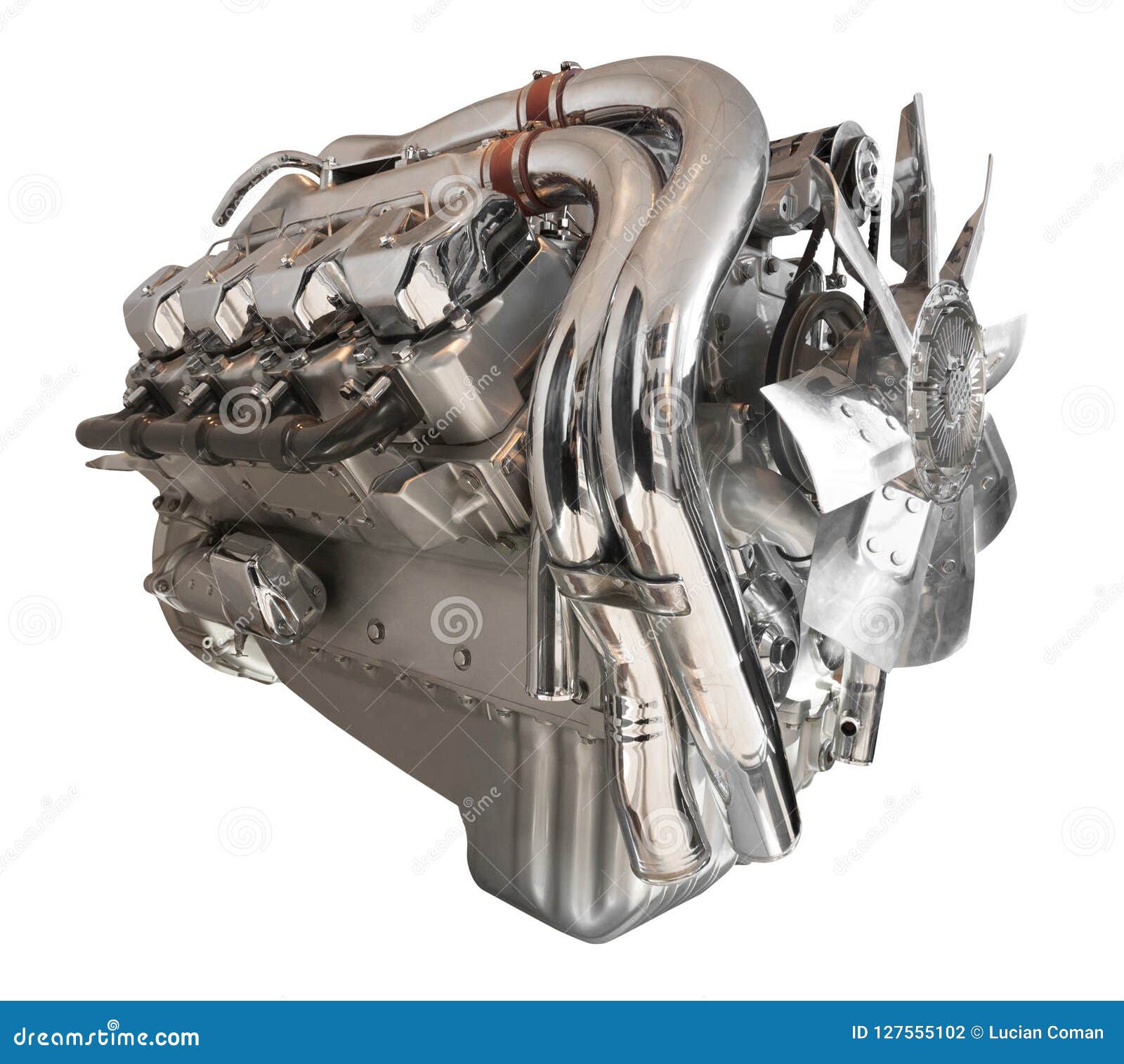 Truck Engine in Chrome Isolated on White Stock Photo - Image of head ...