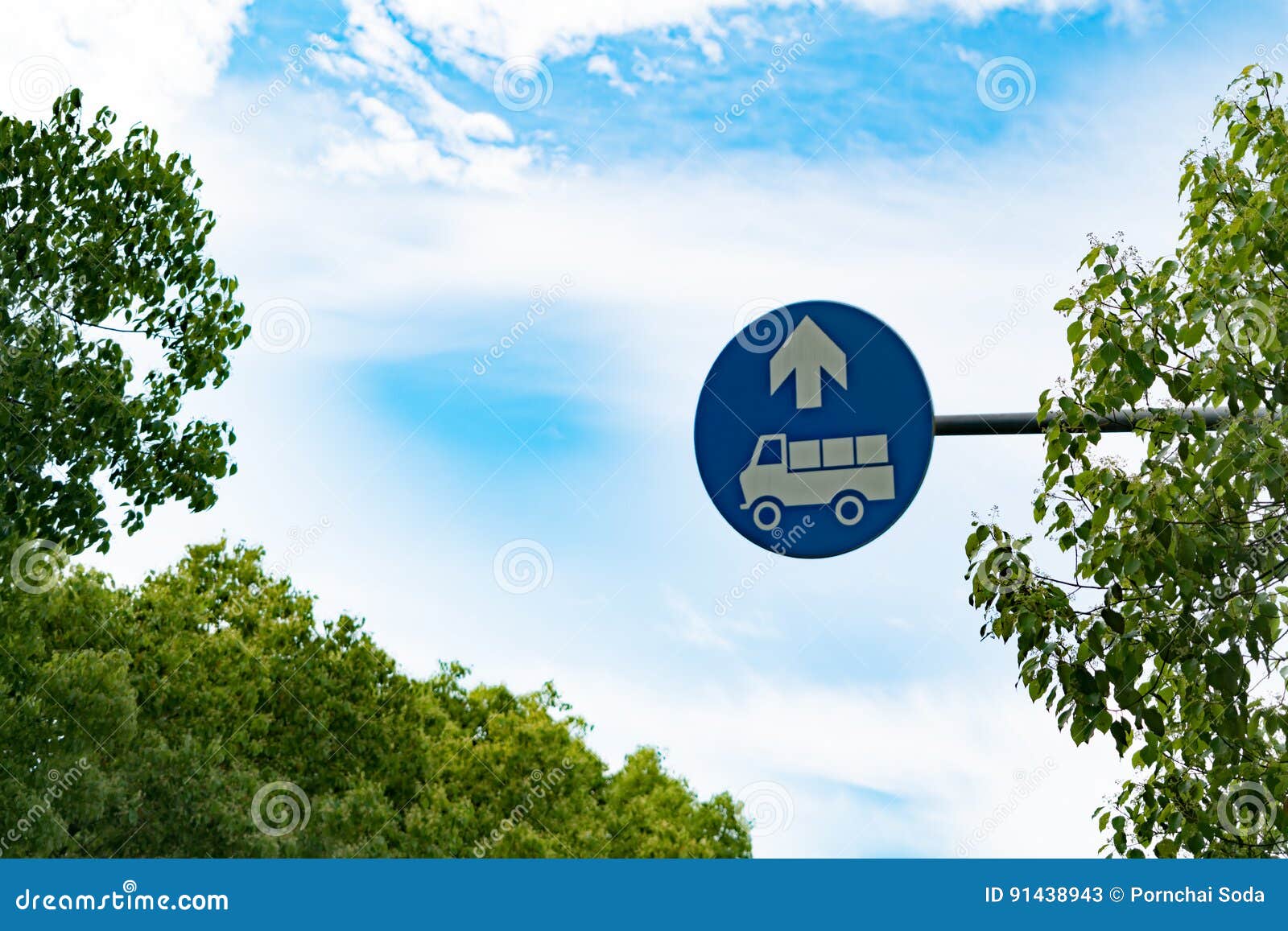 Truck Entrance Allowed Sign on the Blue Sky and Tree Stock Image ...