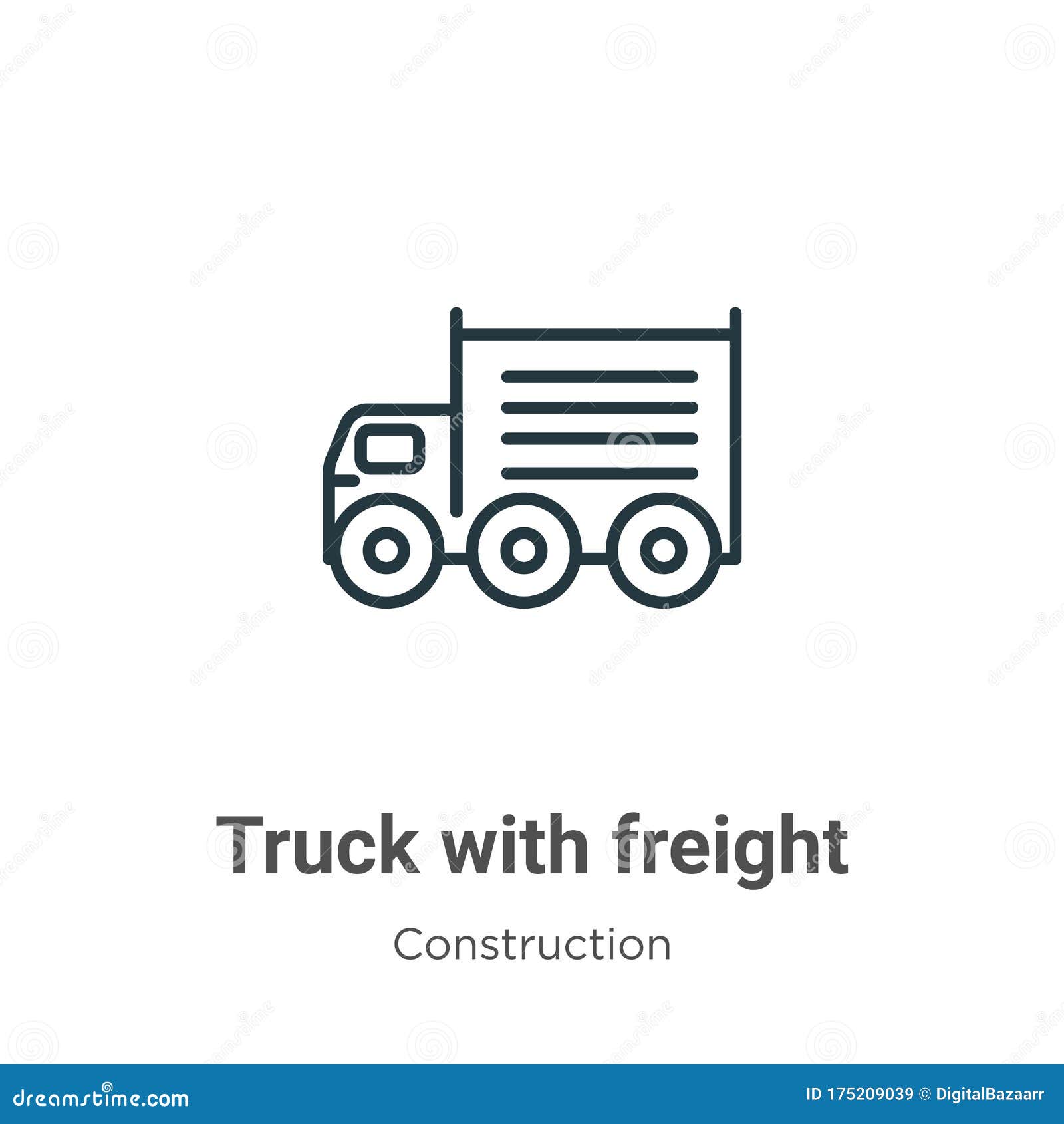 Truck with Freight Outline Vector Icon. Thin Line Black Truck with ...