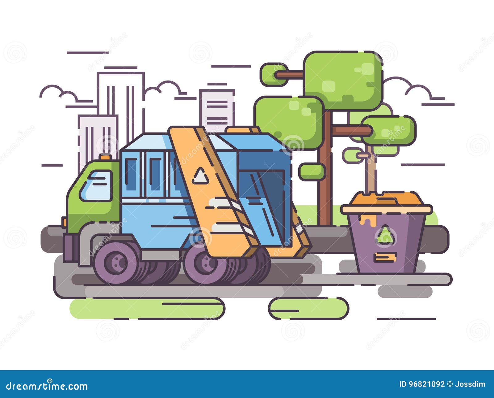 Man Collect Trash Container To Rubbish Lorry With Recycling Sign ...