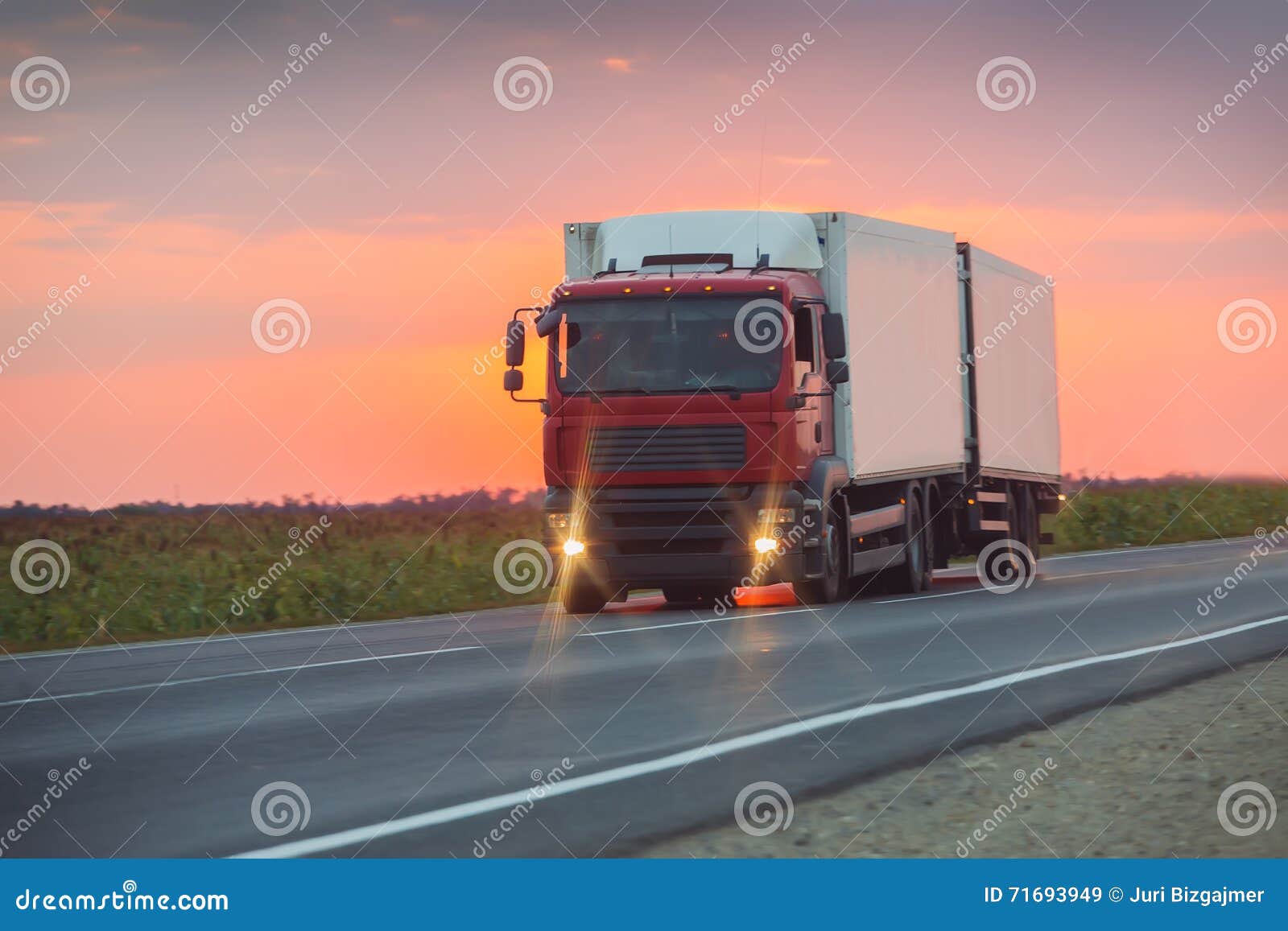 Truck Goes on Highway on Sunset Stock Image - Image of lane, night ...