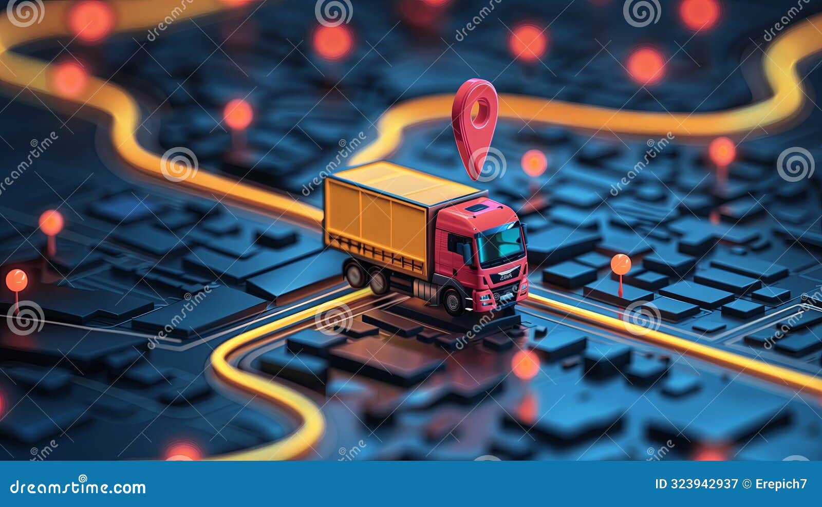 Truck on a GPS Map. Logistics and Transportation Concept Stock Image ...
