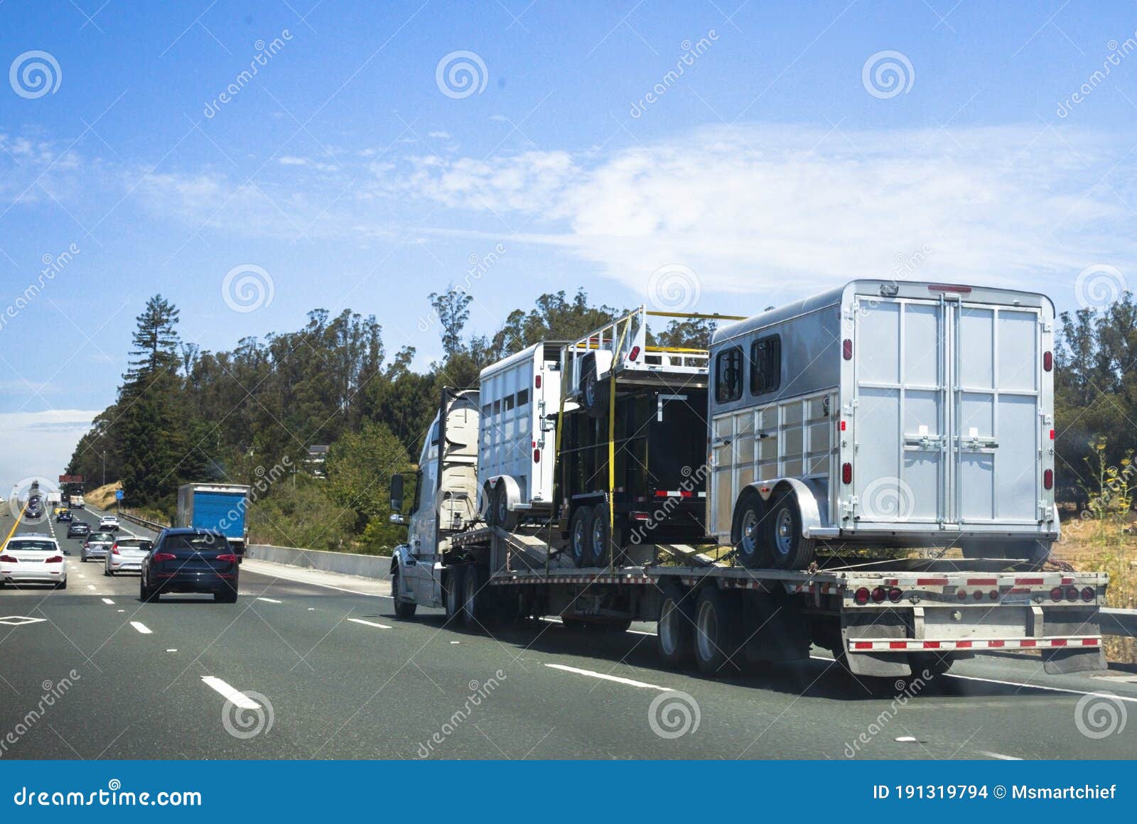 Truck Hauling Freight Trailers on Highway Stock Photo - Image of truck ...