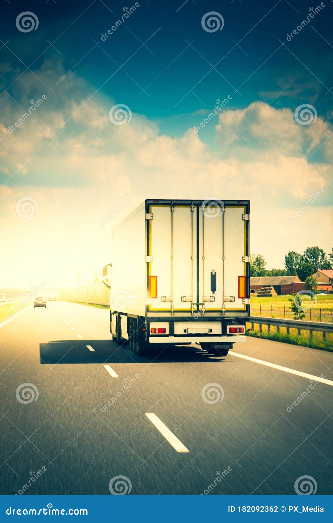 Truck on a Highway, Back View Stock Photo - Image of vertical, supply ...