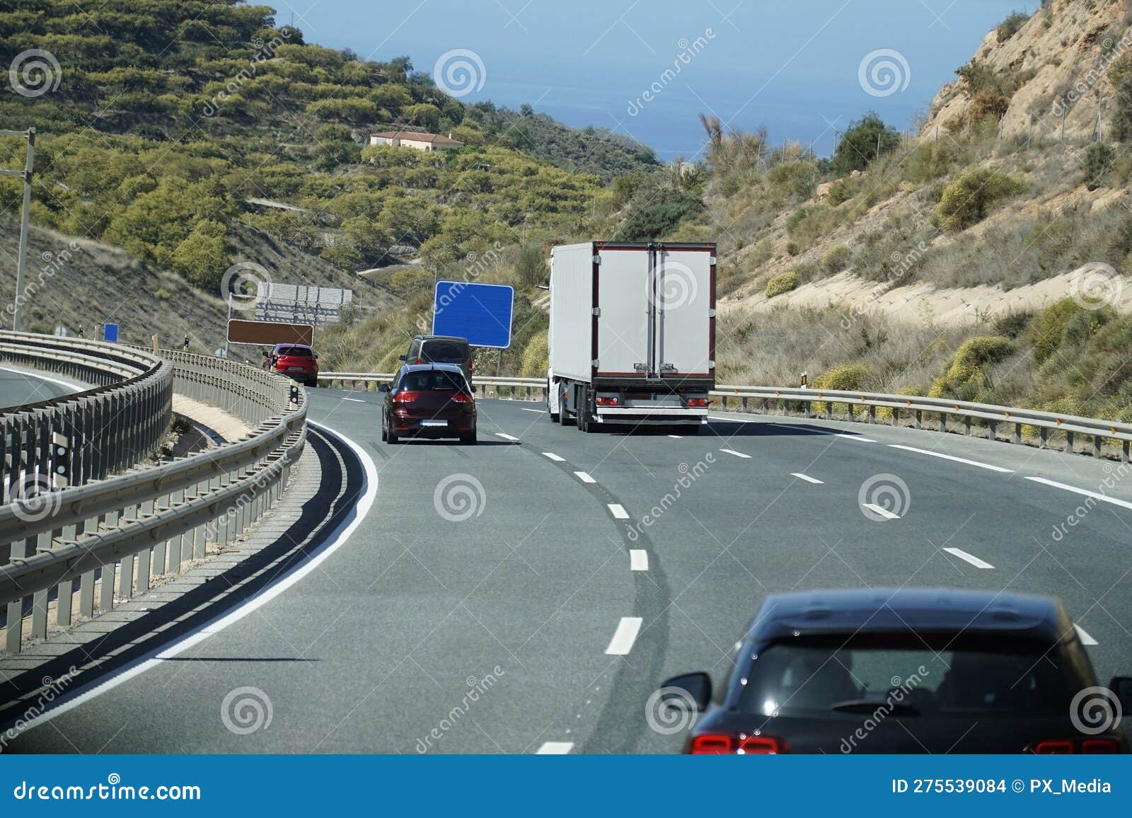 Truck on a Highway - Back View Stock Photo - Image of road, perspective ...