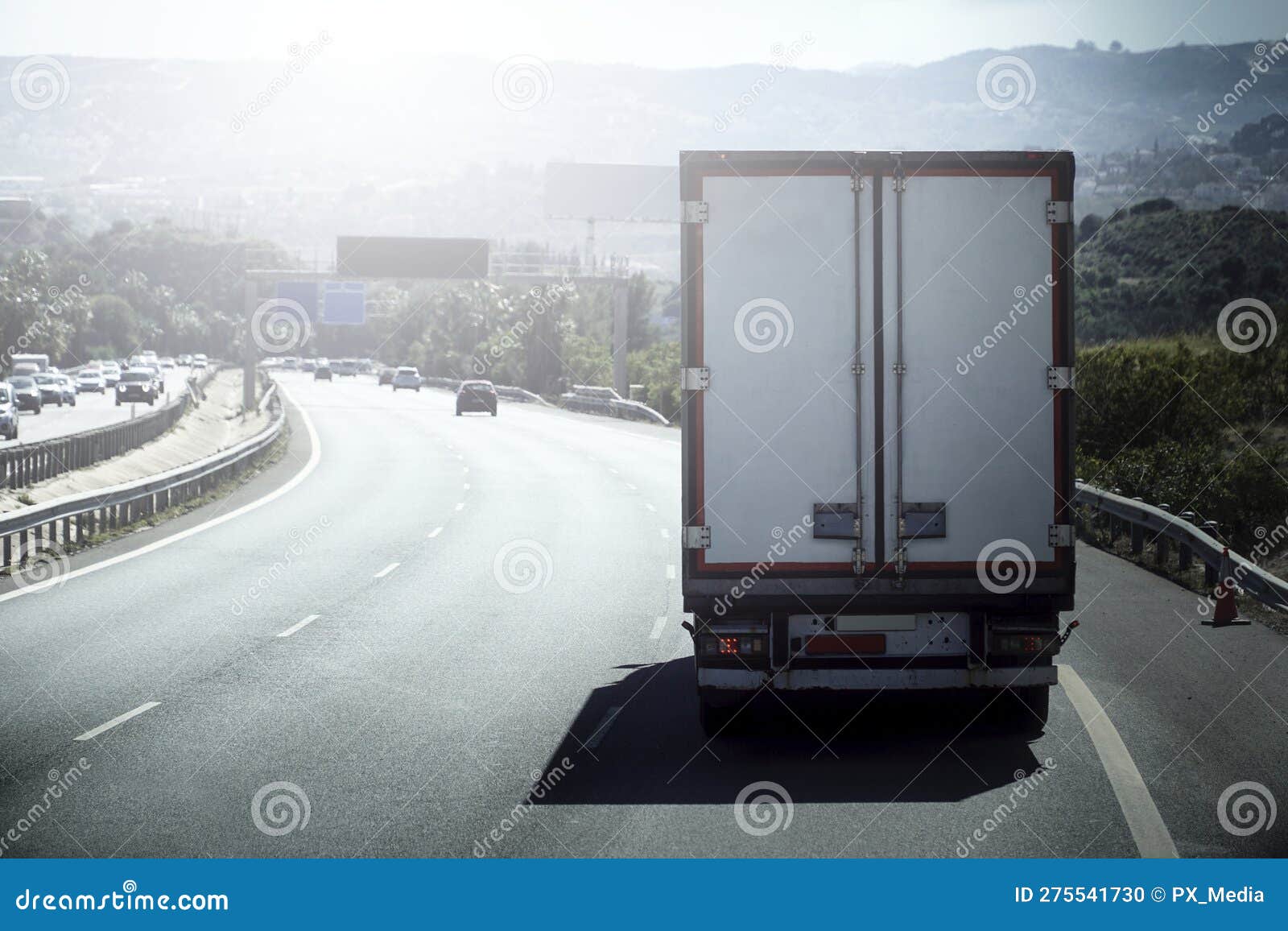 Truck on a Highway - Back View Stock Photo - Image of summer, driving ...