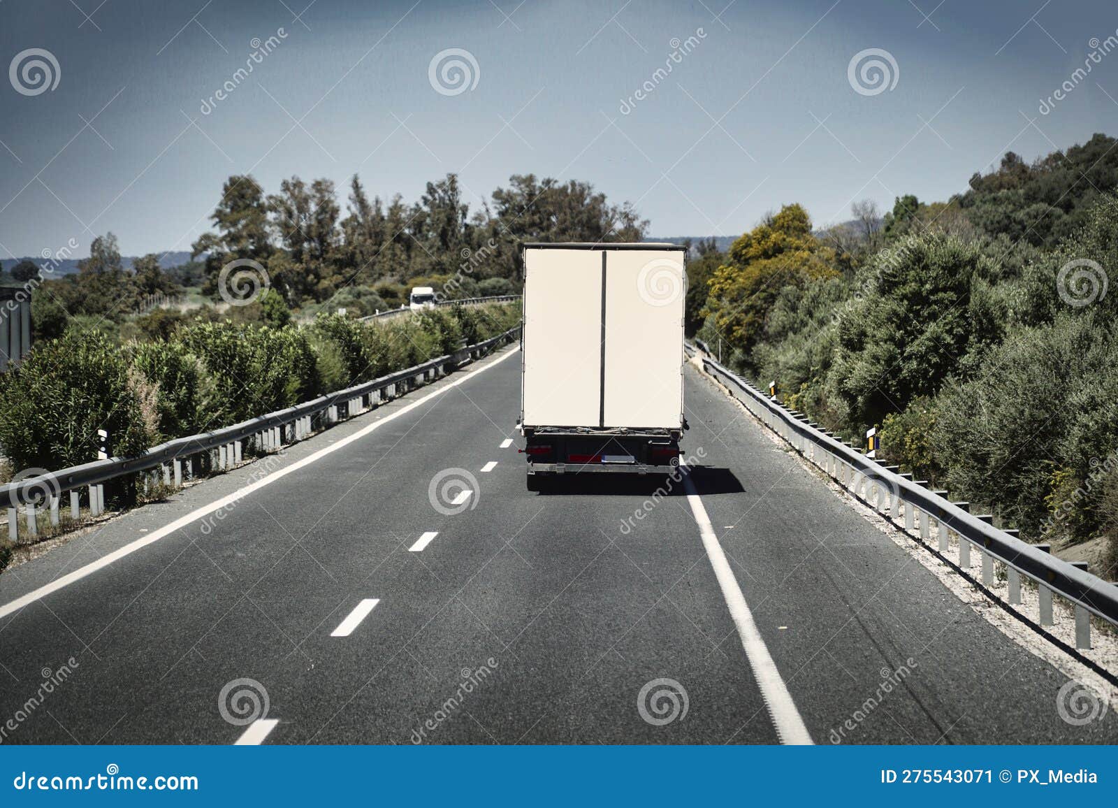 Truck on a Highway - Back View Stock Image - Image of wheeler, asphalt ...