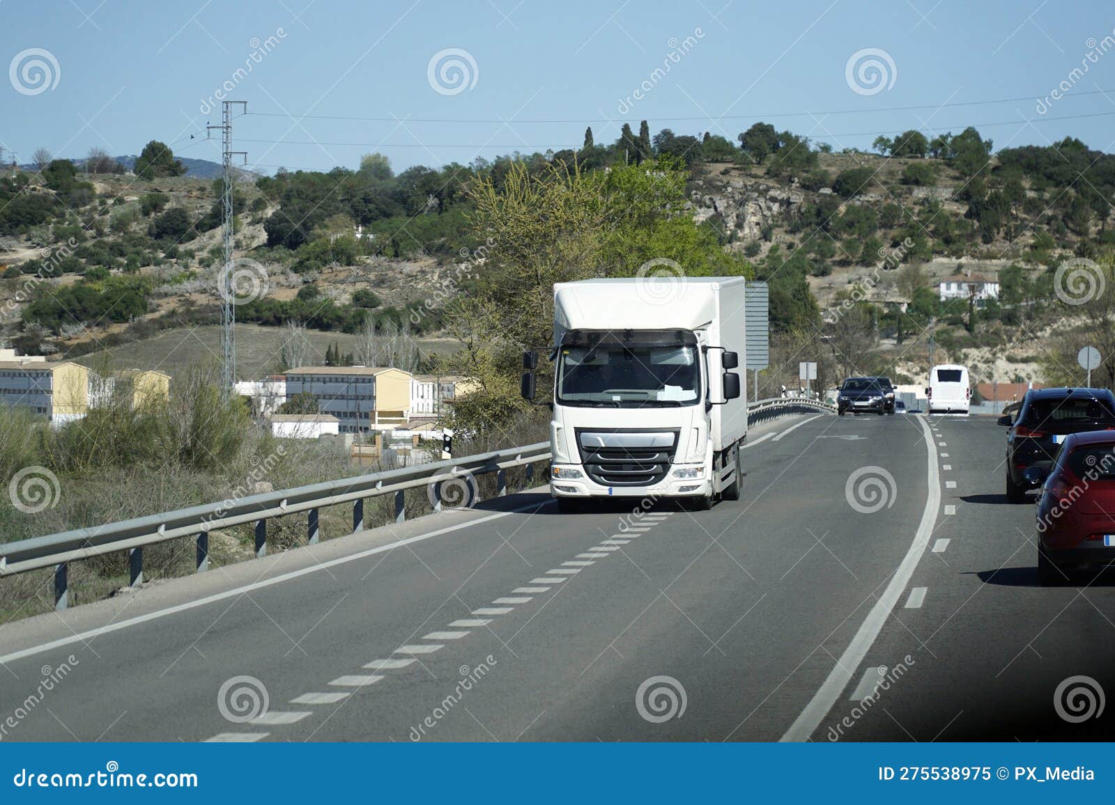 Truck on a Highway - Front View Stock Image - Image of lorry, driving ...