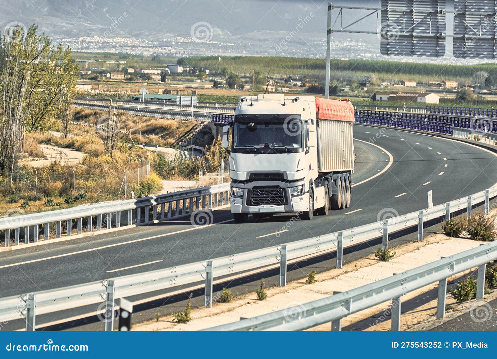 Truck on a Highway - Front View Stock Photo - Image of asphalt, view ...