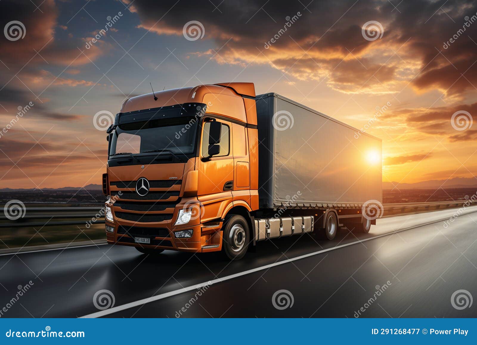 Truck on the Highway at Sunset. Transportation and Logistics Concept ...