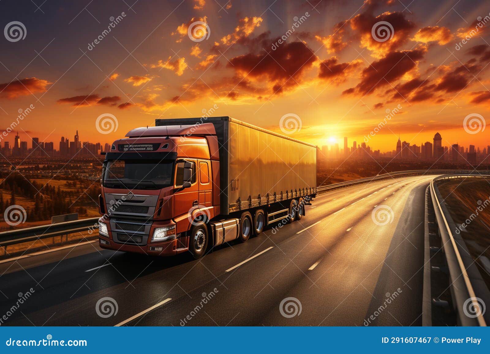 Truck on the Highway at Sunset. Transportation and Logistics Concept ...