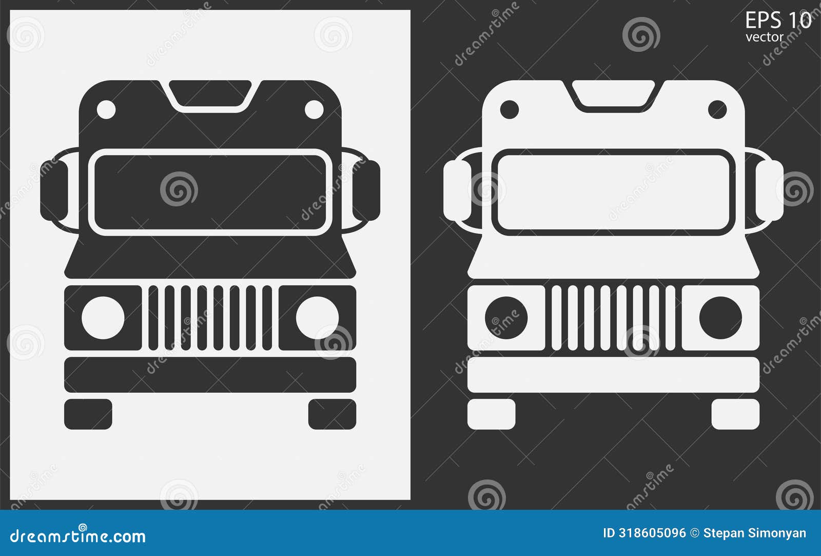 Truck Icon Front View. Black on White Background. Vector Icon Stock ...
