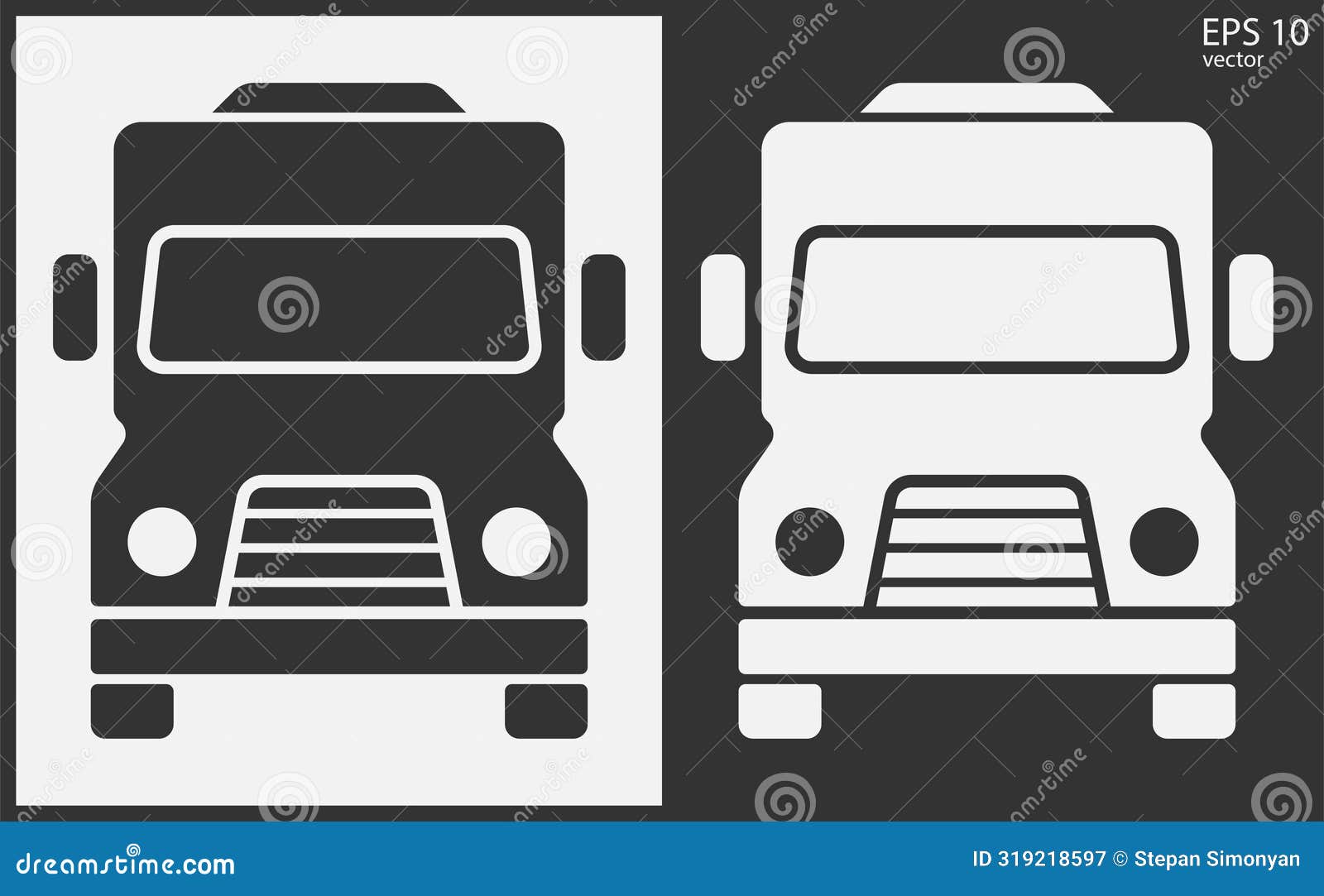 Truck Icon Front View. Black on White Background. Vector Icon Stock ...