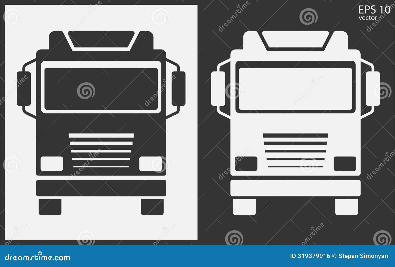 Truck Icon Front View. Black on White Background. Vector Icon Stock ...